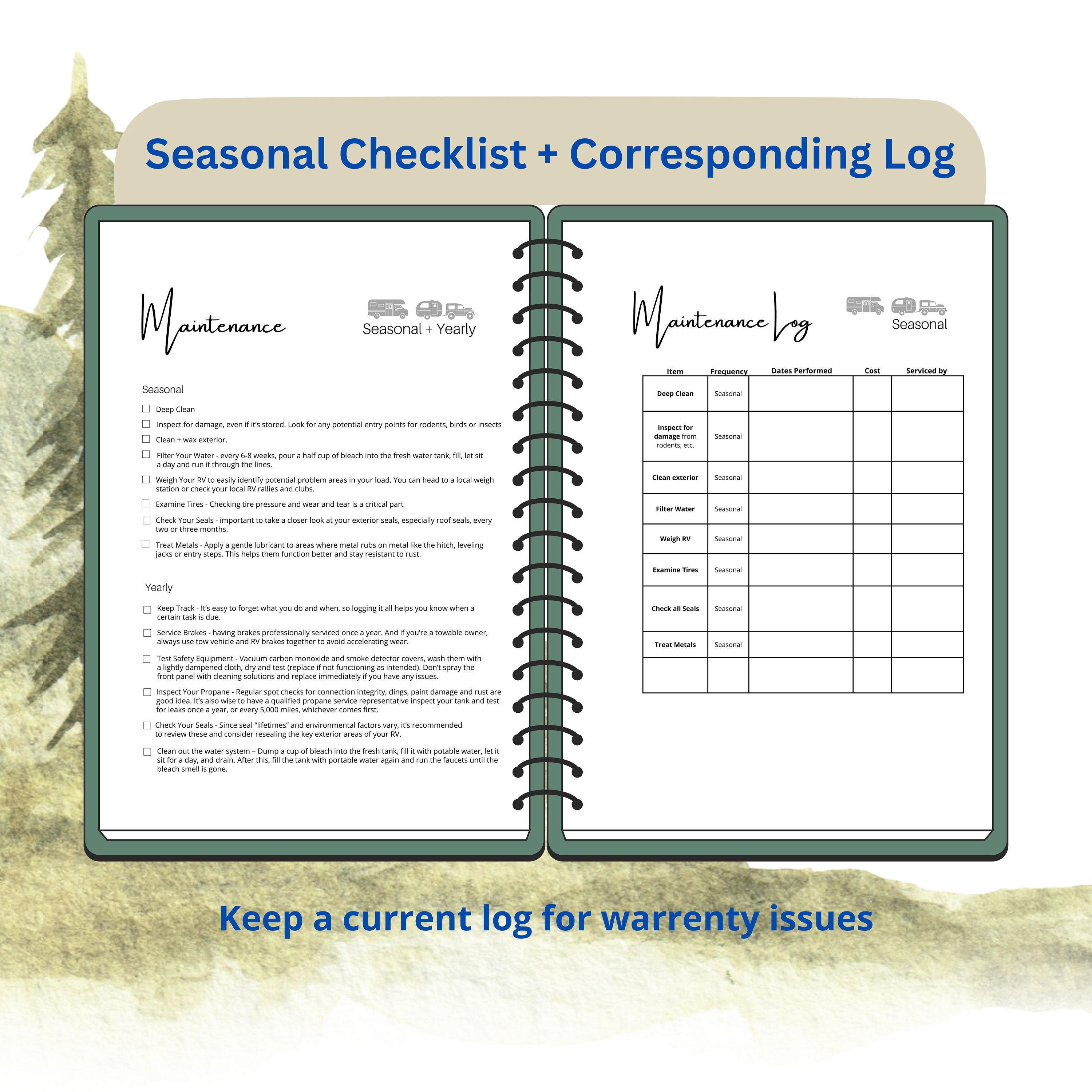 Printable RV Maintenance Checklist, RV Maintenance Log, RV Safety ...