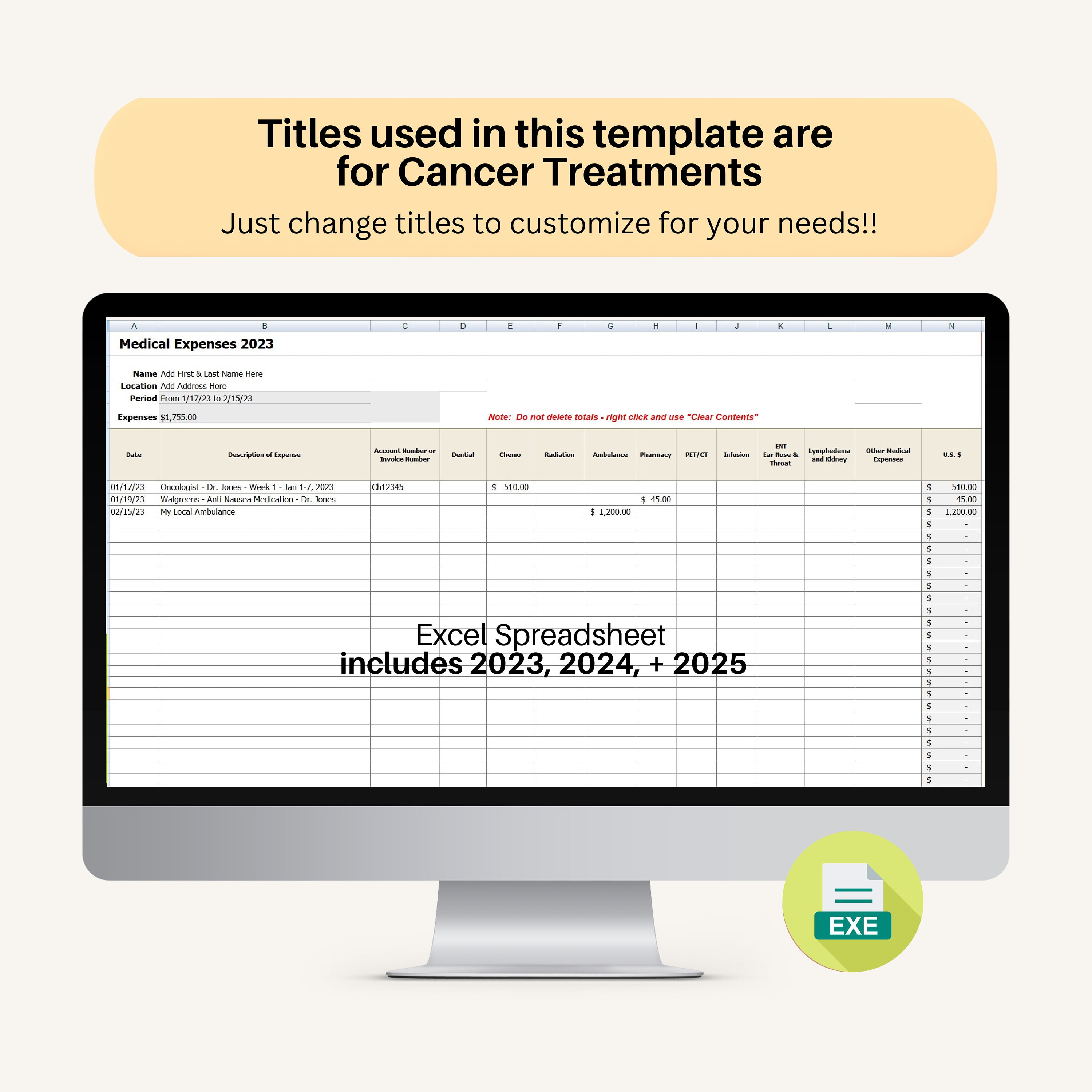 Customize Excel Medical Expense Tracker, Record Medical Bills Log ...