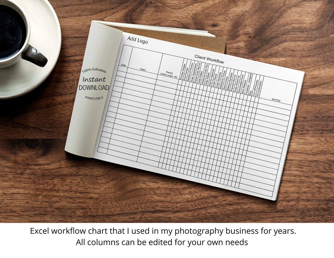 Minimalistic Workflow Template, Excel Workflow Chart, Photographer Workflow Chart, Excel ...