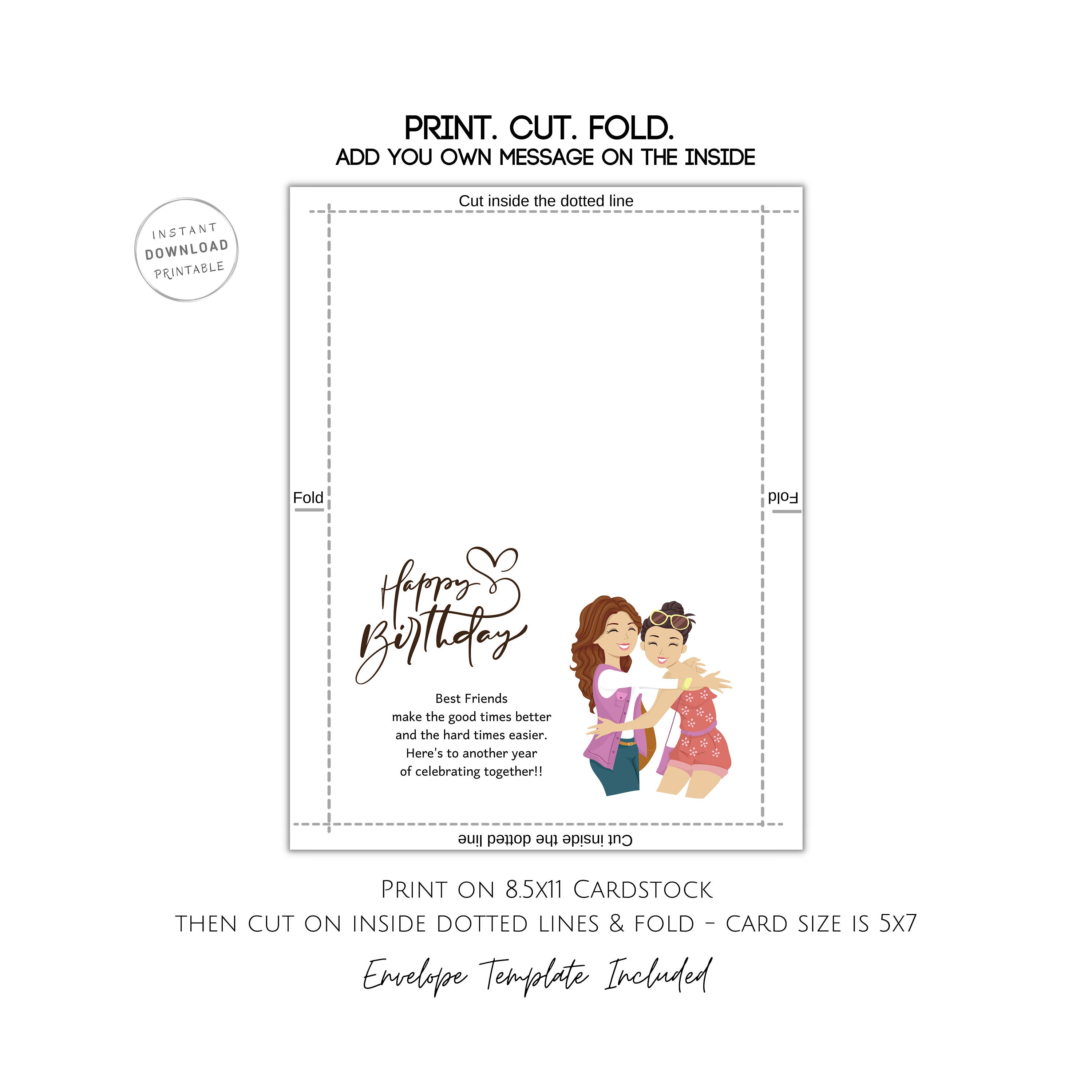 Best Friends Birthday, PDF Printable BFF Card, 5x7 Birthday Card ...