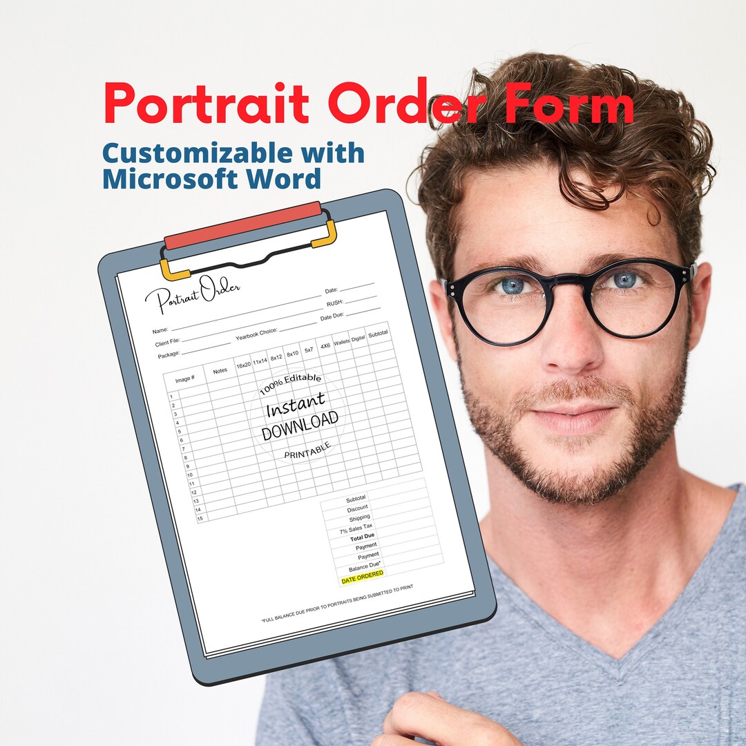 Photography Order Form, MS Word Photographer Template, Printable ...