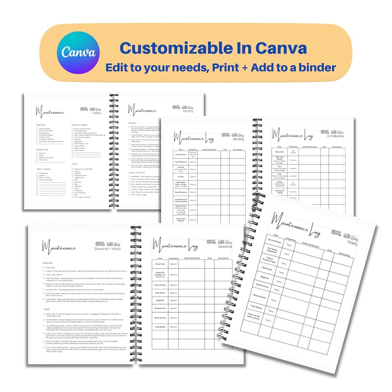 CUSTOMIZABLE RV Maintenance Checklist, RV Maintenance Log, Safety ...