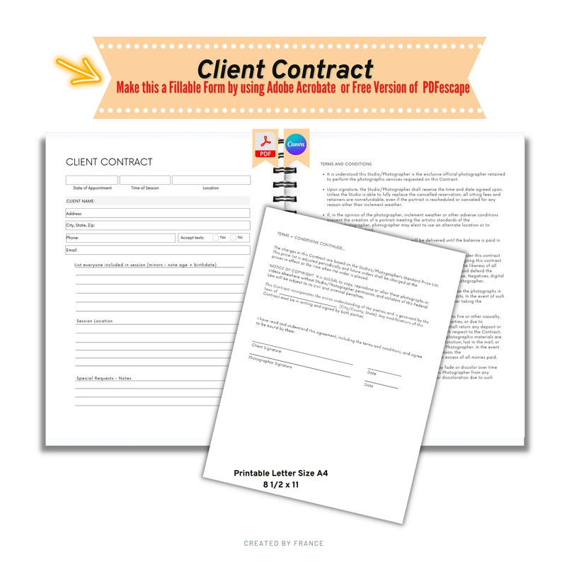 Printable Photographer Planner, Photography Contract, Printable Payment ...