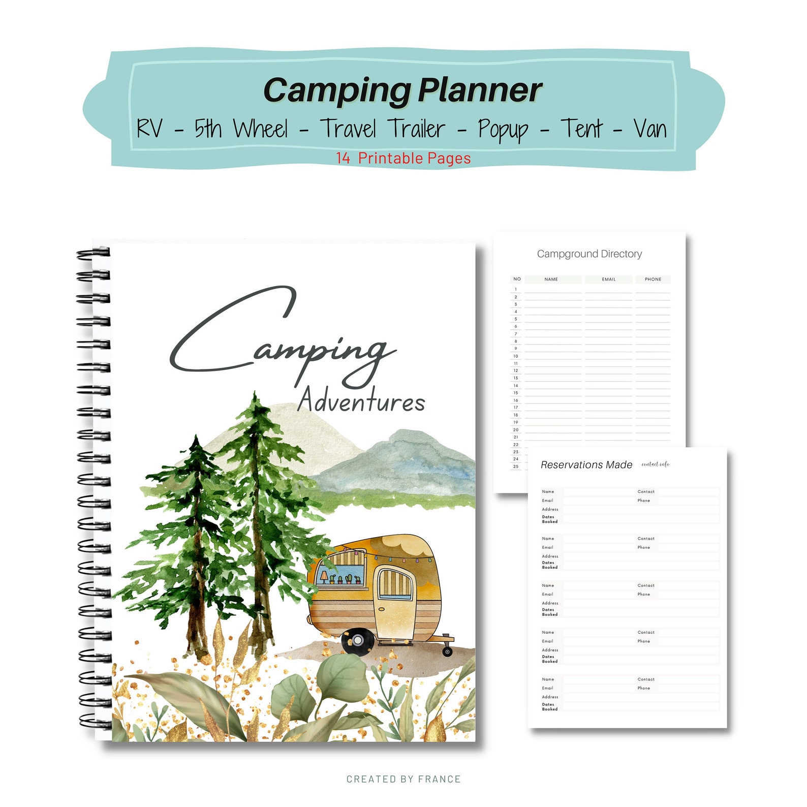 Printable RV Camping Planner, Printable Travel Trailer Journal, 5th ...