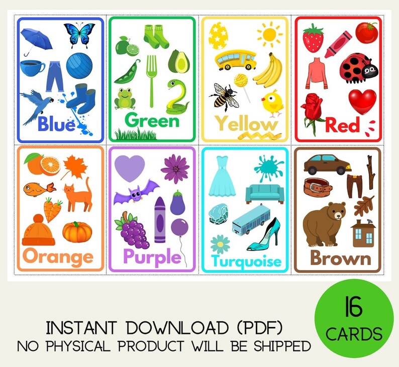 Colour Objects Flash Cards Children Educational Learning PDF Printable ...