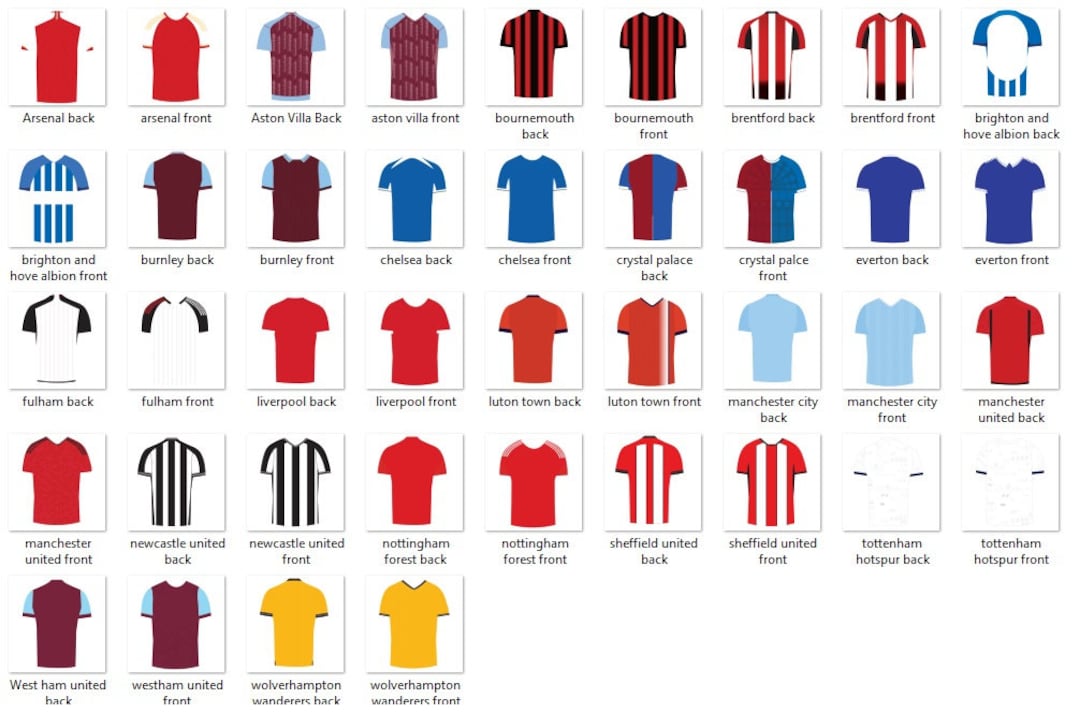 Premier League 24/25 Season Shirt Pack - Digital Club Shirts, Letters ...