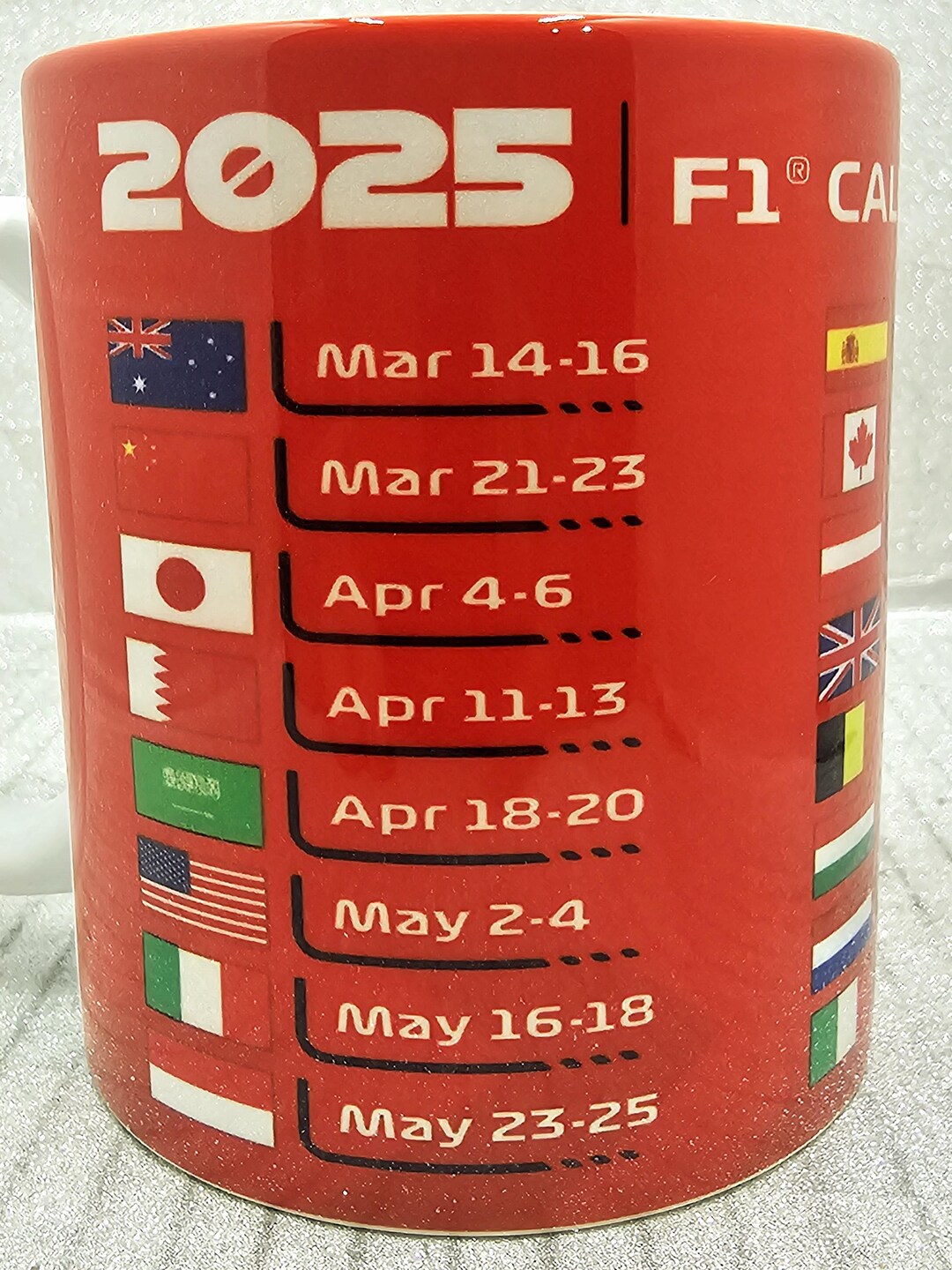 F1 2025 Race Calendar Formula 1 Car Tea Coffee 11oz Mug Red Ideal Gift ...
