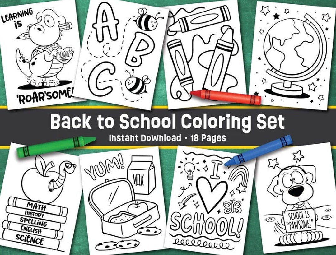 Back to School Colouring Page Set - Instant Download - Fun Class ...