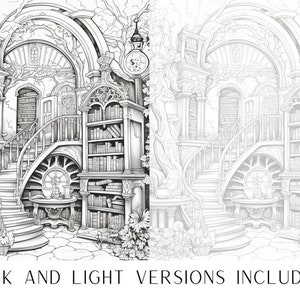 50 Enchanted Library Colouring Pages - Adult and Kids Colouring Book ...