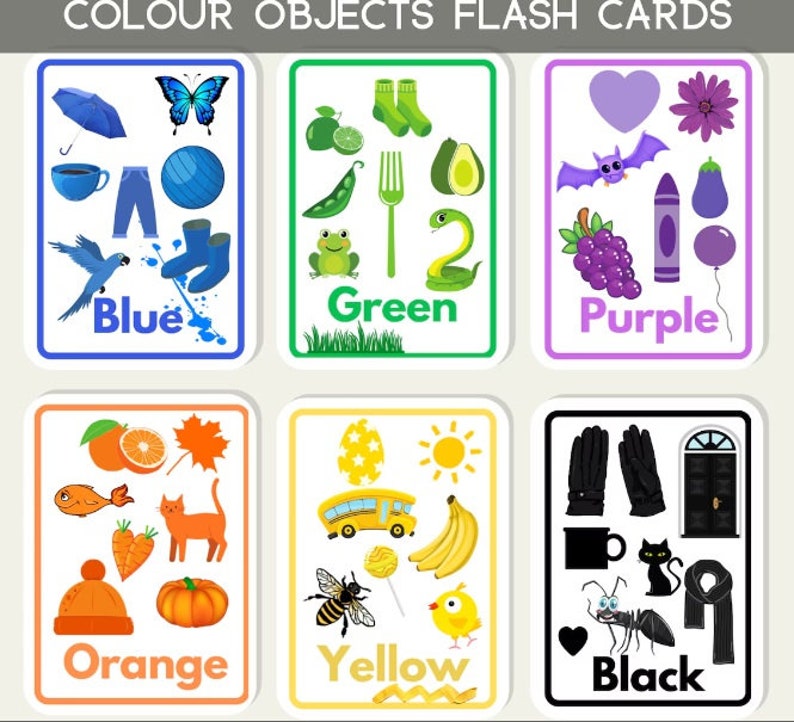 Colour Objects Flash Cards Children Educational Learning PDF Printable ...
