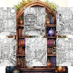 50 Enchanted Library Colouring Pages - Adult and Kids Colouring Book ...