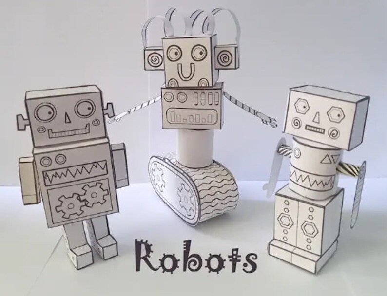 Printable Robot Paper Models: Colouring Activity Sheets (digital ...