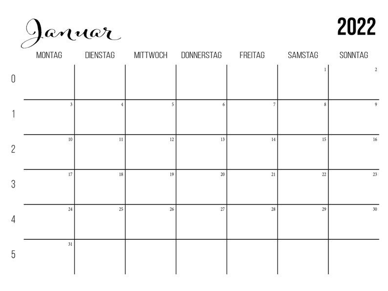 Kalender 2022 | Monatsplaner | Mit Kalenderwochen | Zum Ausdrucken ...
