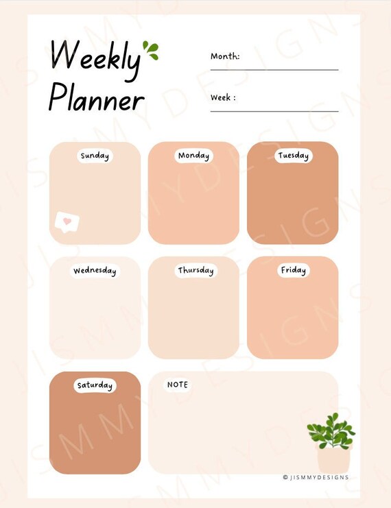 Printable Weekly Planner Boho Inspired Minimalist Weekly - Etsy