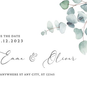 Eucalyptus Calligraphy Save the Date Canva Template | 7 X 5 | Instant ...