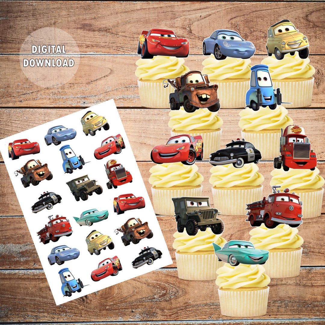 Cars Cupcake Toppers, Lightning Mcqueen Theme Cake Topper, Race Cars ...