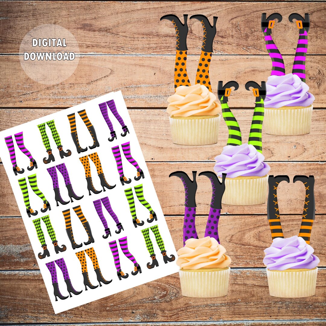 Halloween Cupcake Toppers, Witches Legs Toppers, Funny Halloween ...