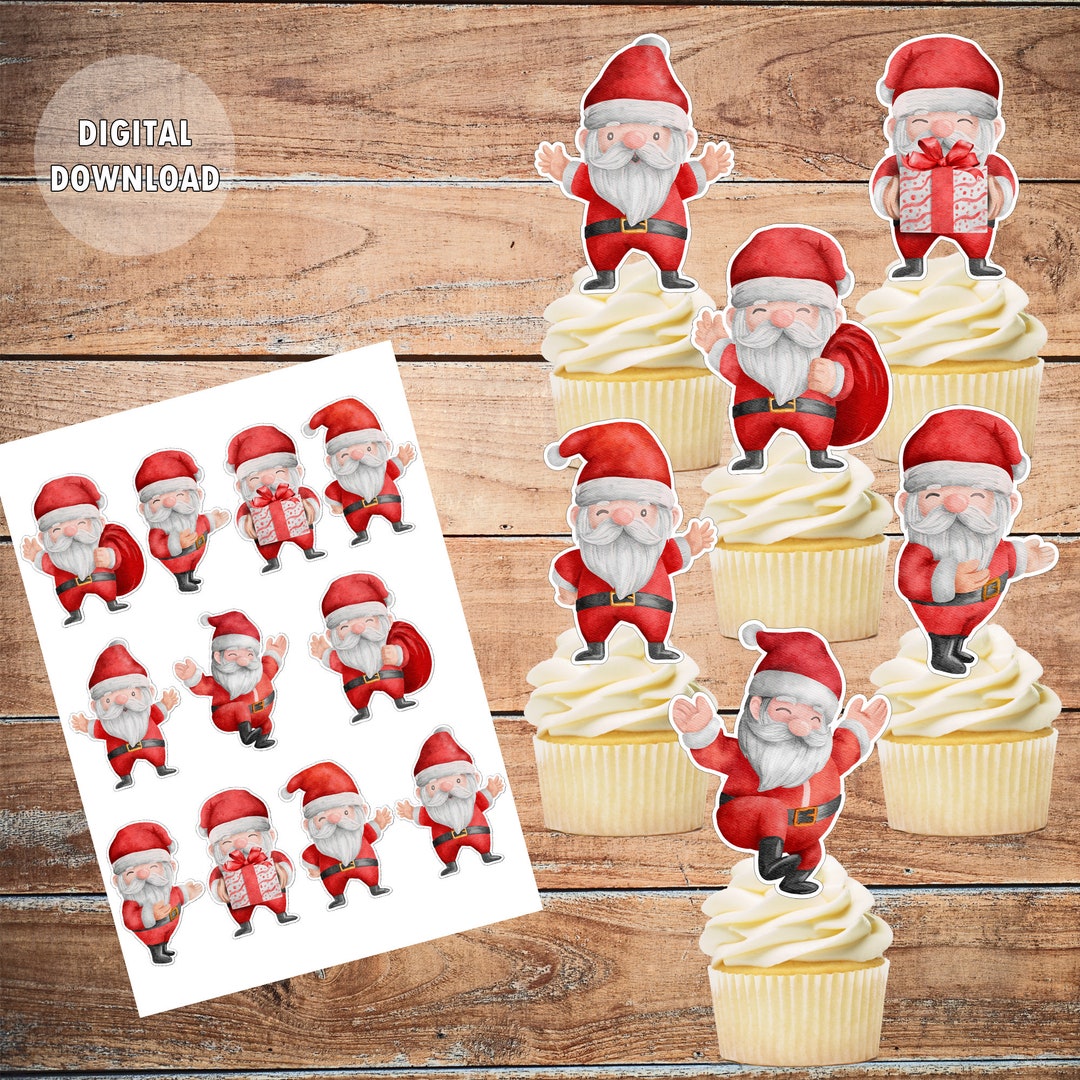Santa Printable Cupcake Toppers, Christmas Cupcake Toppers, Digital ...