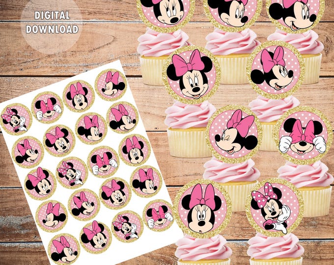 Minnie Mouse Cupcake Toppers, Round Cupcake Toppers, Digital Download ...