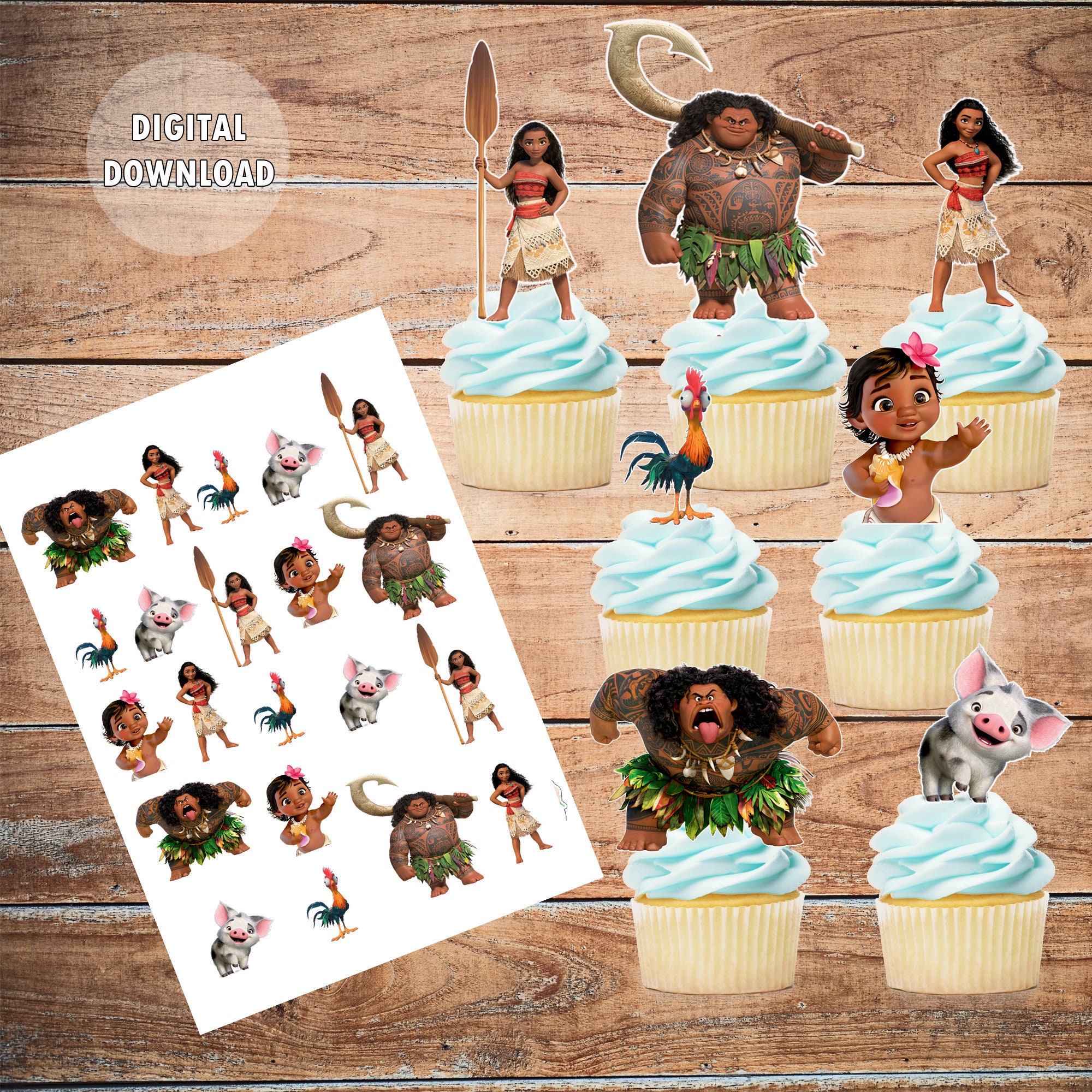 Moana Cupcake Toppers, Maui Cupcake Toppers, Digital Download, Hei Hei ...