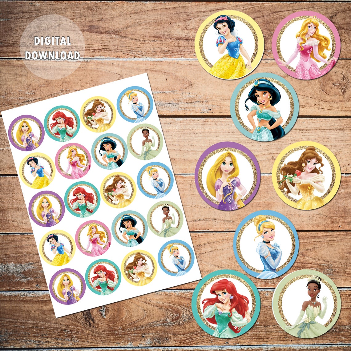 Printable Princess Cupcake Toppers-round - Etsy