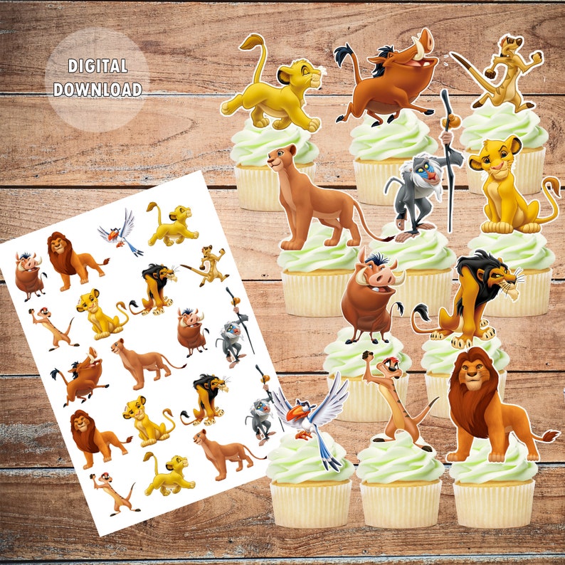 Lion King Cupcake Toppers, Digital Download, Timon and Pumbaa Cupcake ...