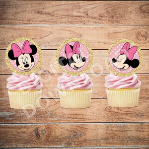 Minnie Mouse Cupcake Toppers, Round Cupcake Toppers, Digital Download ...