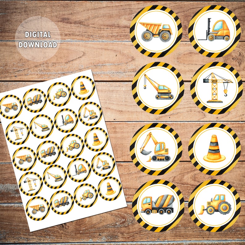 Construction Cupcake Toppers, Printable Cars Toppers, Construction ...