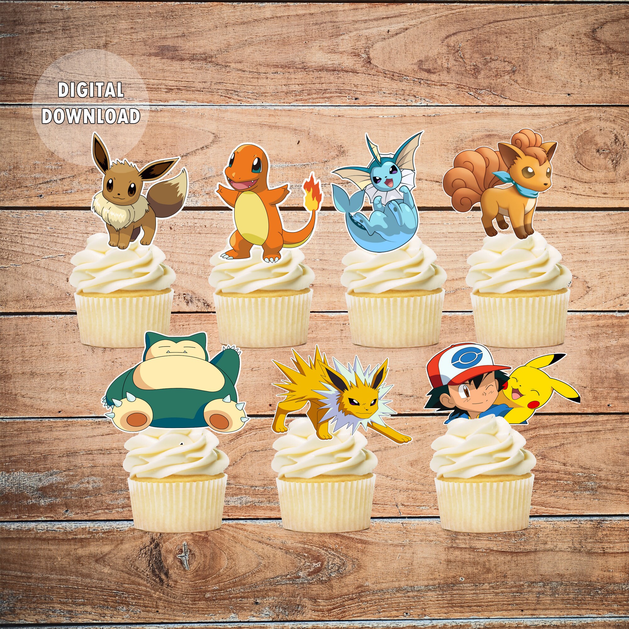 Pokemon Cupcake Toppers, Pikachu Birthday Party Cupcake Toppers ...
