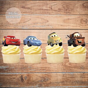 Cars Cupcake Toppers, Lightning Mcqueen Theme Cake Topper, Race Cars ...