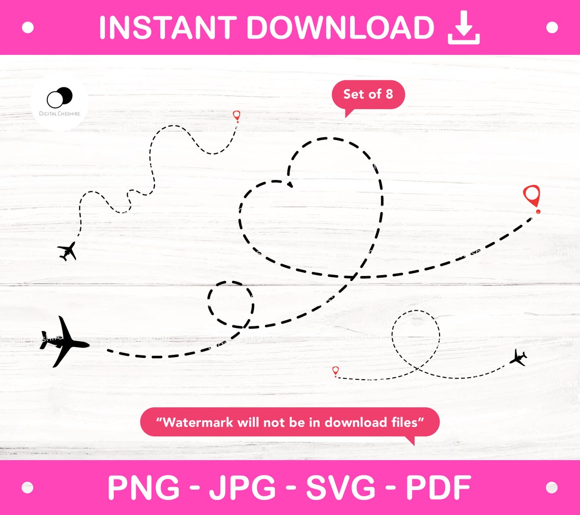 Dotted Line Svg Bundle, Set of 8 Dashed Line Doodles, Pin & Heart Icons ...