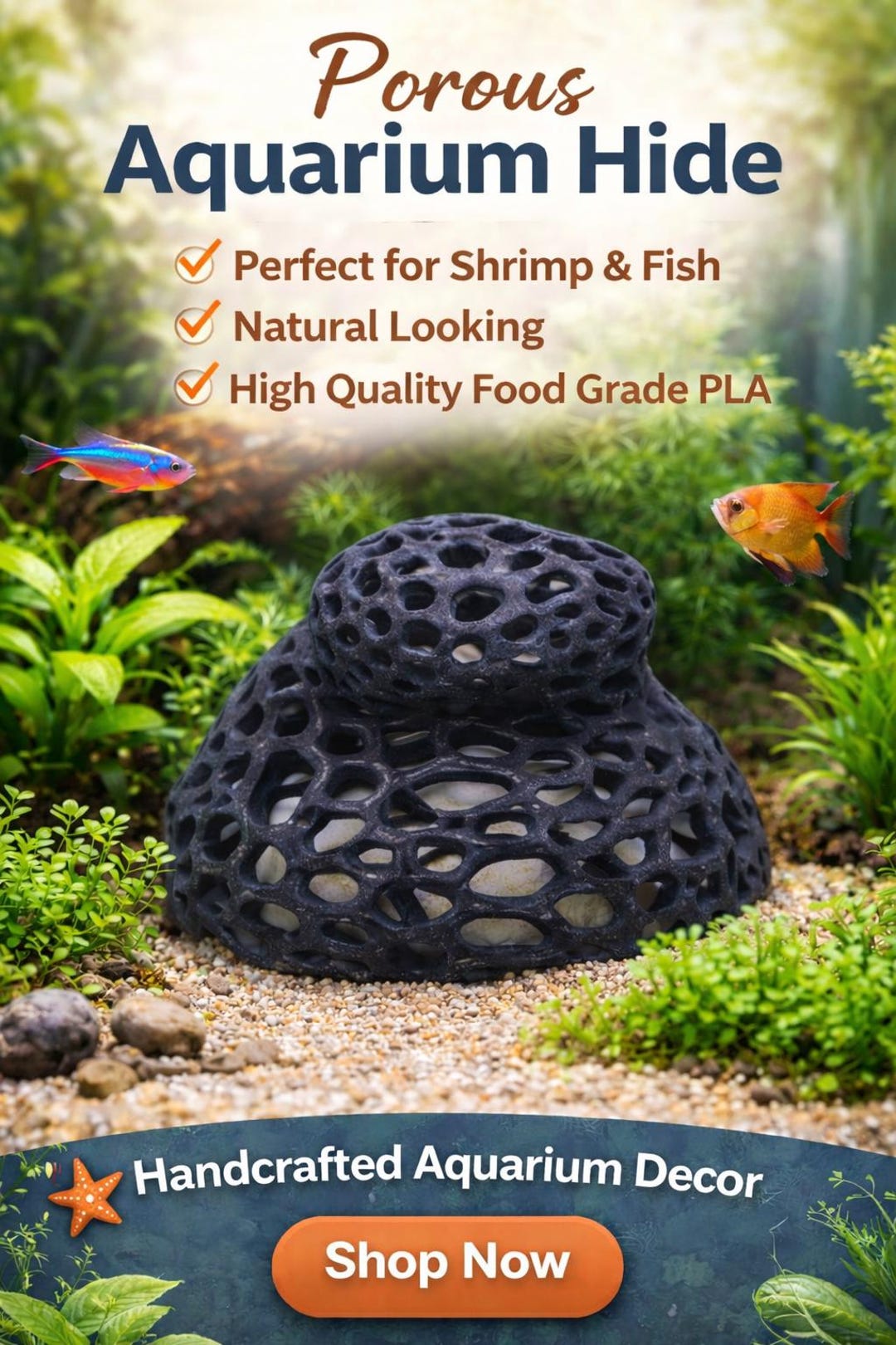 Porous Aquarium Hide | Shrimp and Fish Cave | 3d Printed Tank Decor ...