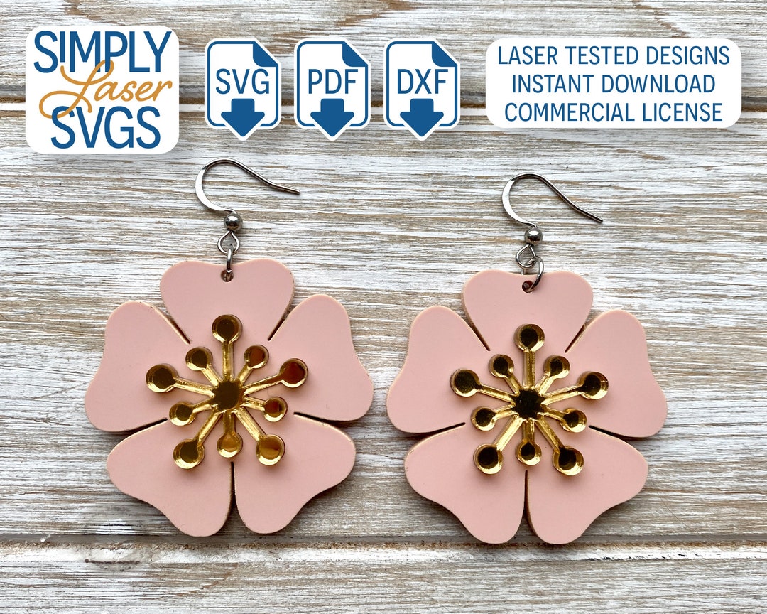 Layered Cherry Blossom Earring SVG, Spring Earring SVG, Floral Laser ...