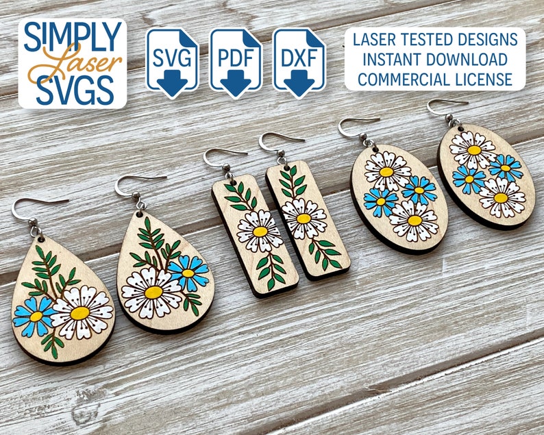 Daisy Bouquet Dangle Earring SVG Bundle, Laser Cut File (commercial Use ...