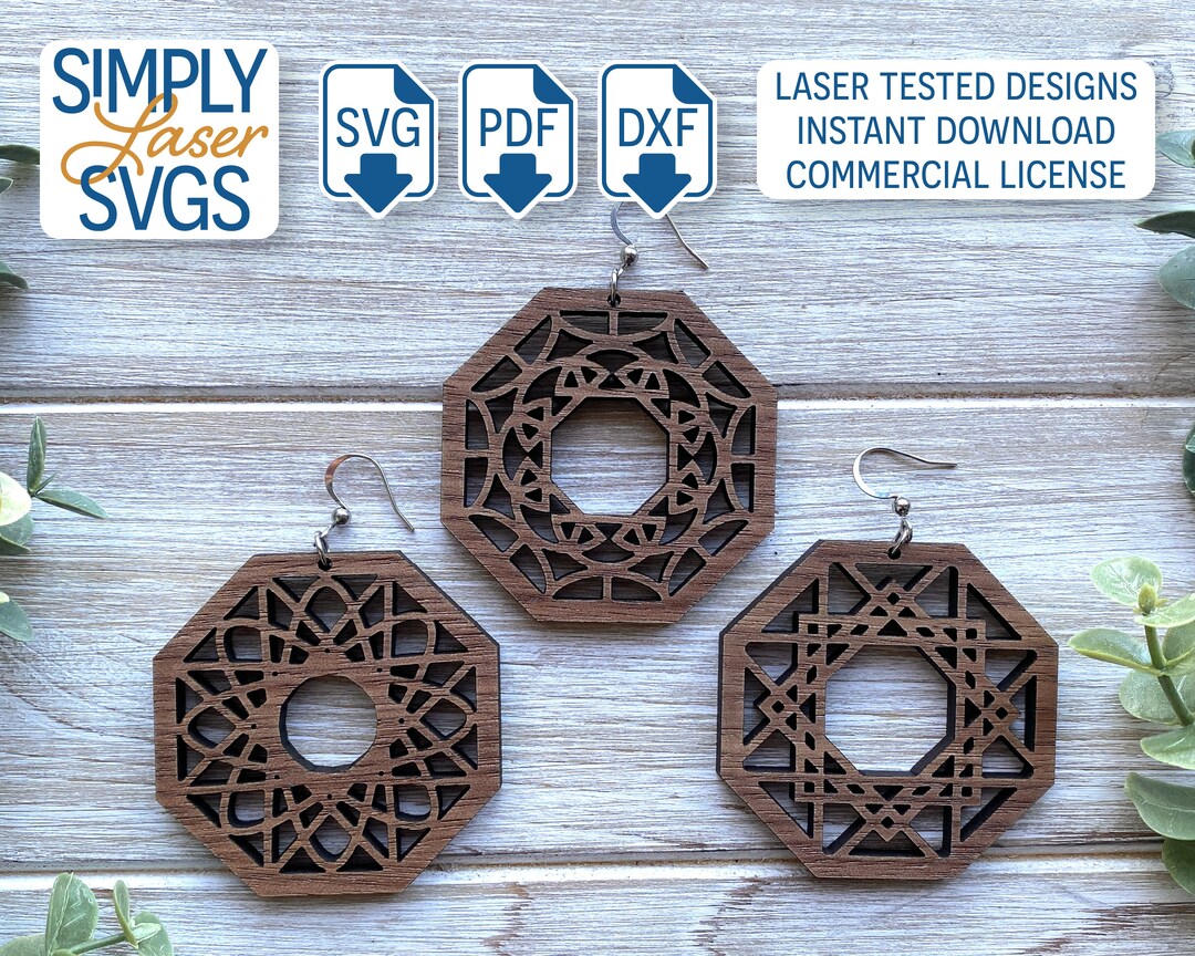 Octagon Geometric Pattern Earring SVG Bundle, Boho Earring SVG, Laser ...