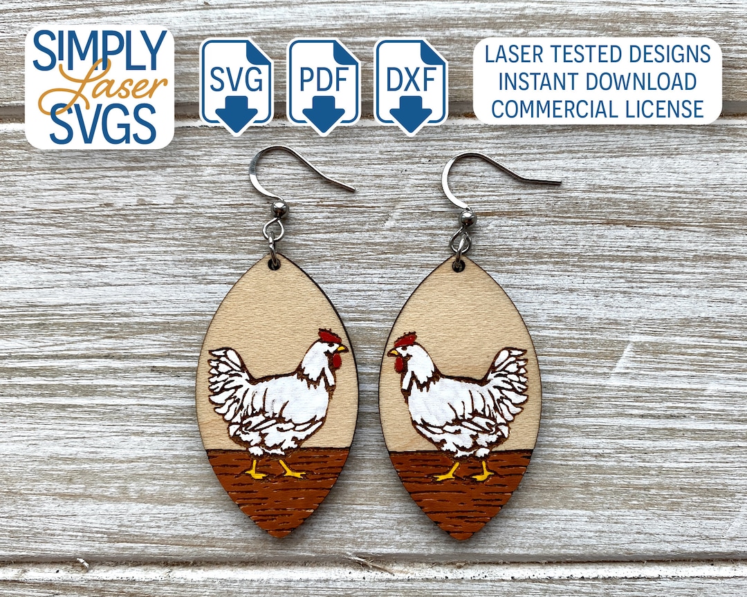 Engraved Chicken Dangle Earring SVG, Farmhouse Laser Cut Earring SVG ...