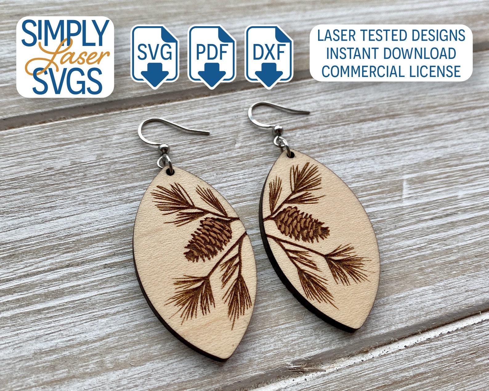 Pine Needle Laser Engraved Earring SVG, Pinecone Earring Laser File ...