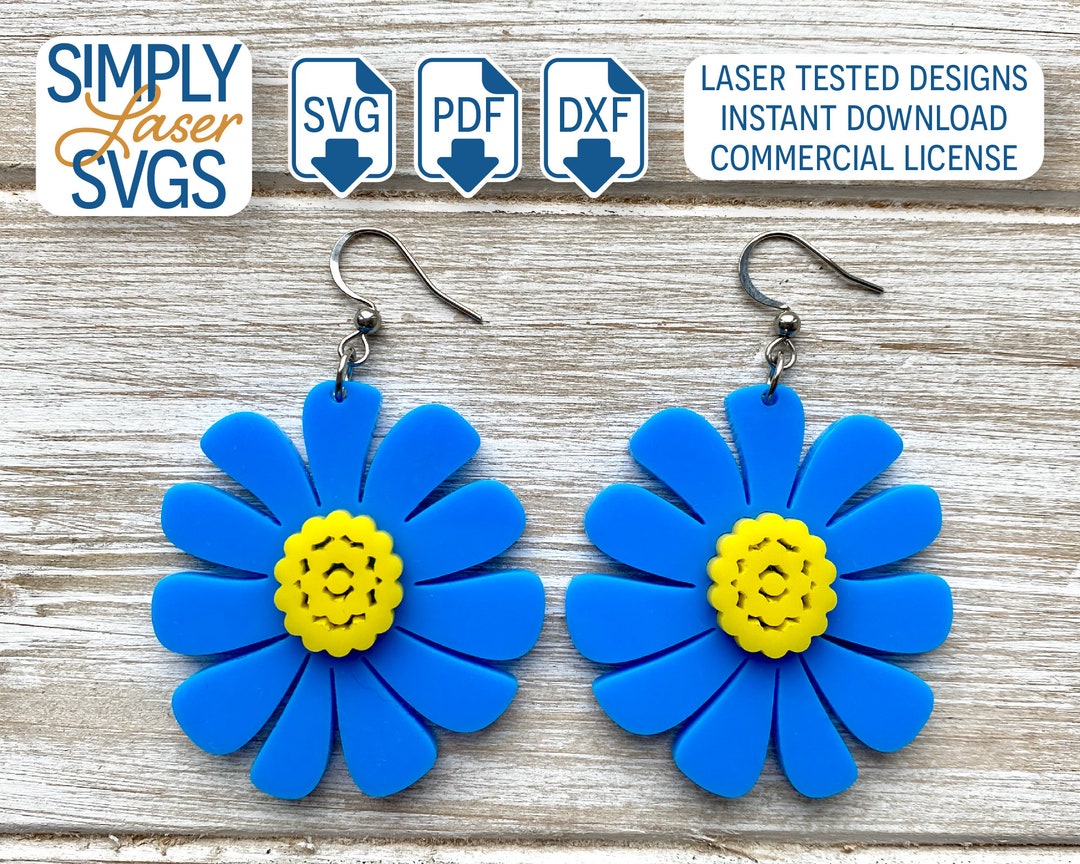 Layered Daisy Earring SVG, Floral Laser Cut File (PDF, DXF) - Etsy
