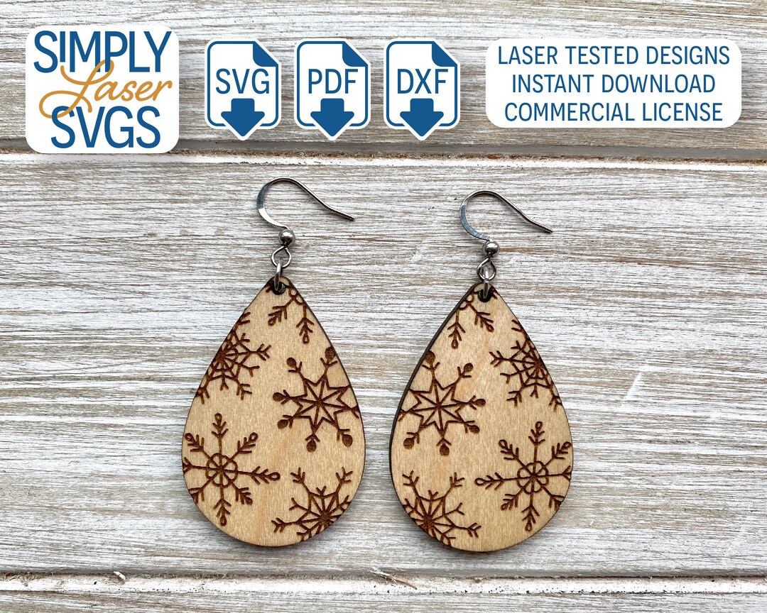 Teardrop Boho Snowflake Earring SVG, Engraved Christmas Earring Laser ...