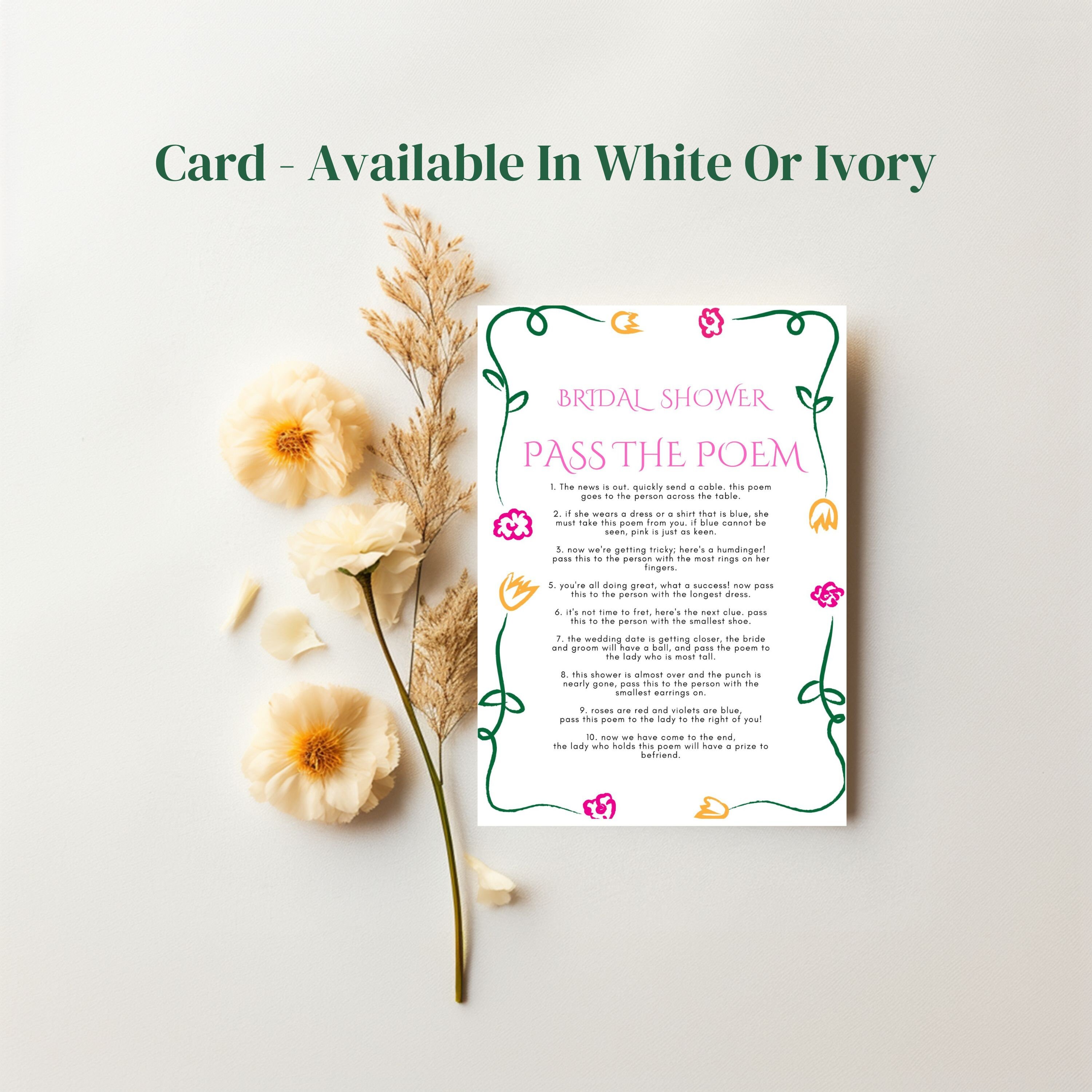 Pass the Poem Bridal Shower Game, Fun Wedding Shower Activity ...