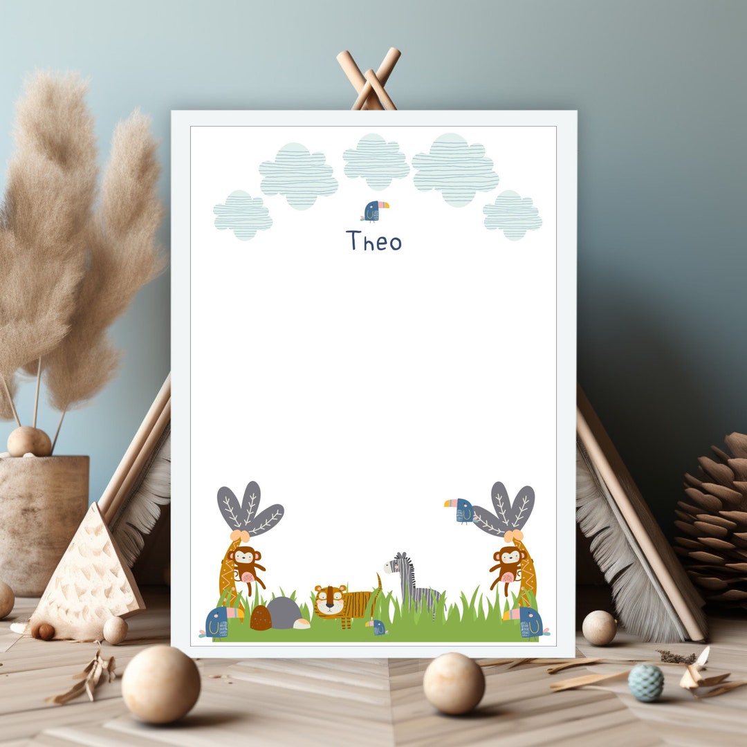 Personalised Children Writing Paper, Cute Animal Stationery for Kids ...