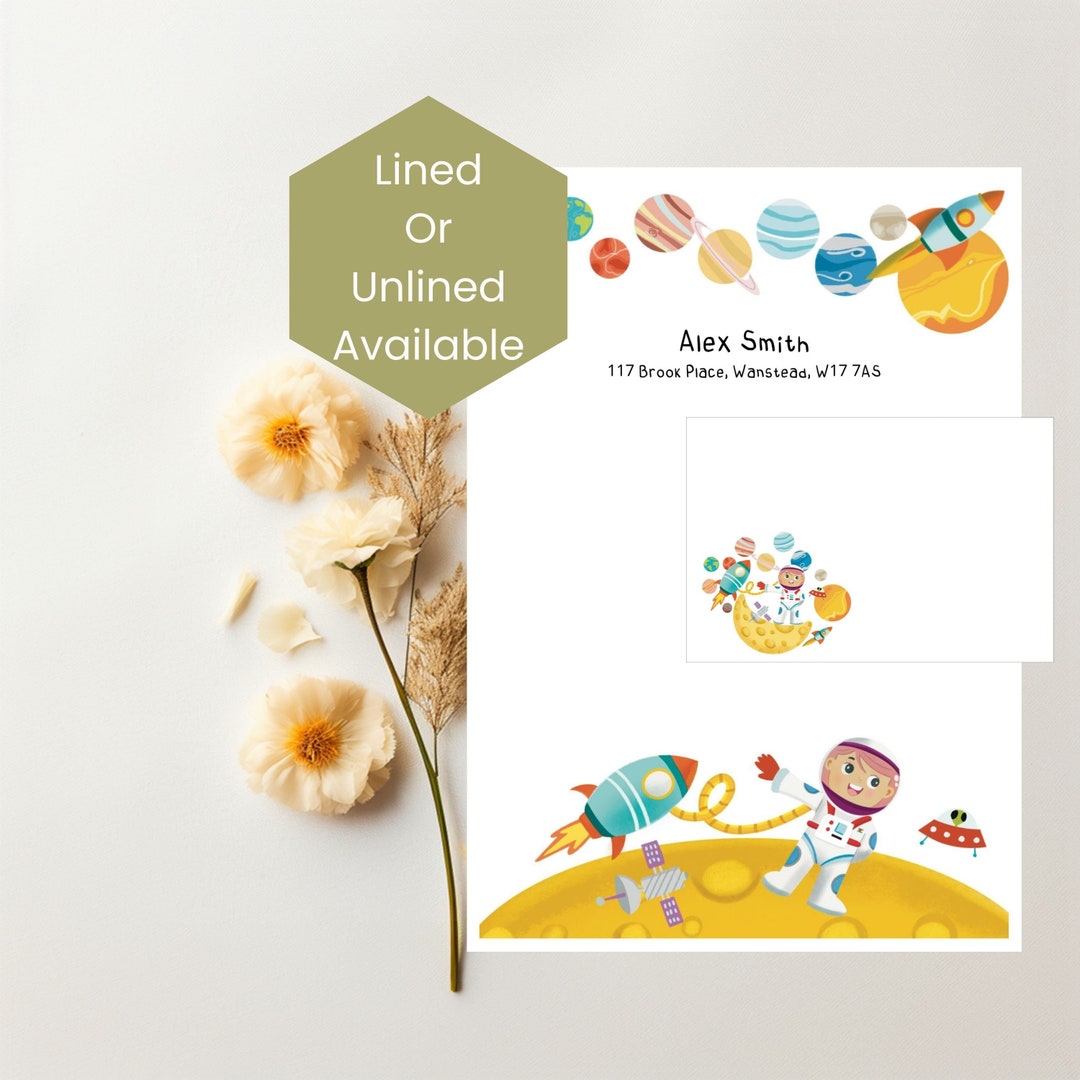 20 Kids Personalised Space Writing Paper Sheet Set, Custom Children's ...