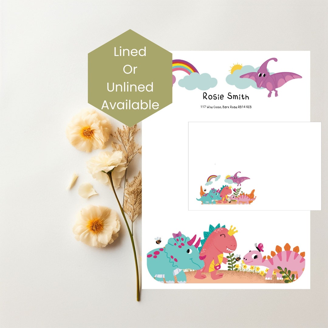 20 Dinosaur Letter Writing Paper Sheets With Envelopes, Personalised ...