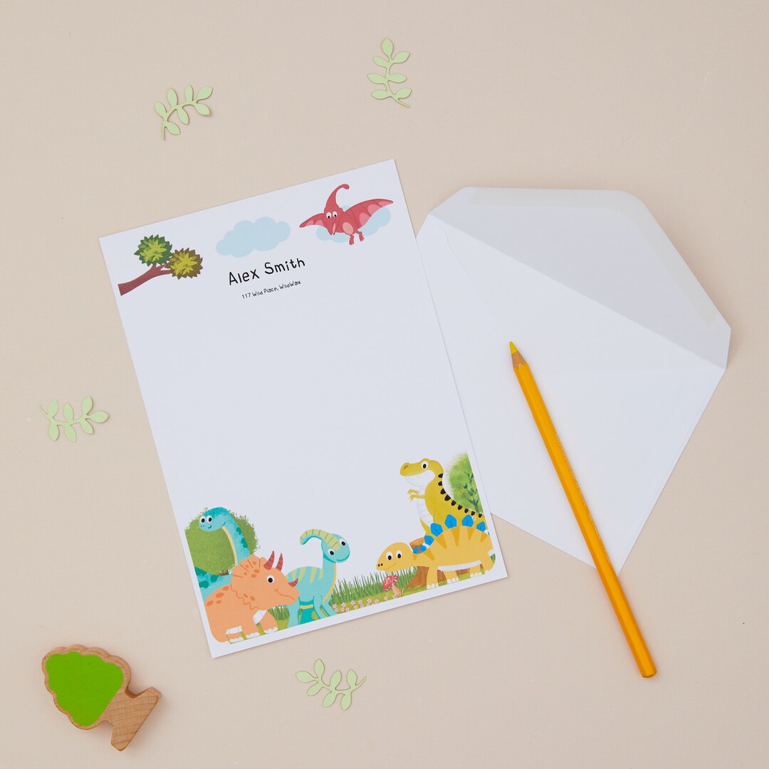 Personalised Dinosaur Writing Paper Set: Kids Stationery, A5, 120gsm - Etsy