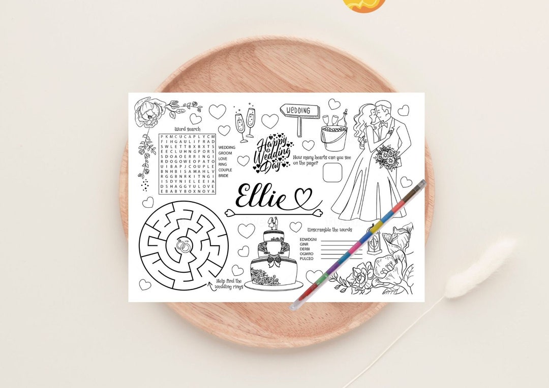 Wedding Colouring Placemat for Kids, Personalised Childrens Activity ...