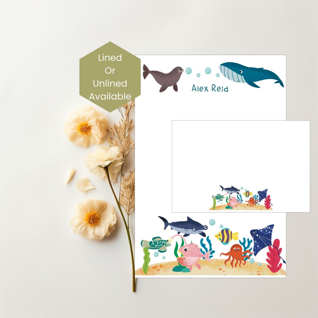 20 Ocean Animals Writing Paper Sheets, Personalised Underwater Themed ...