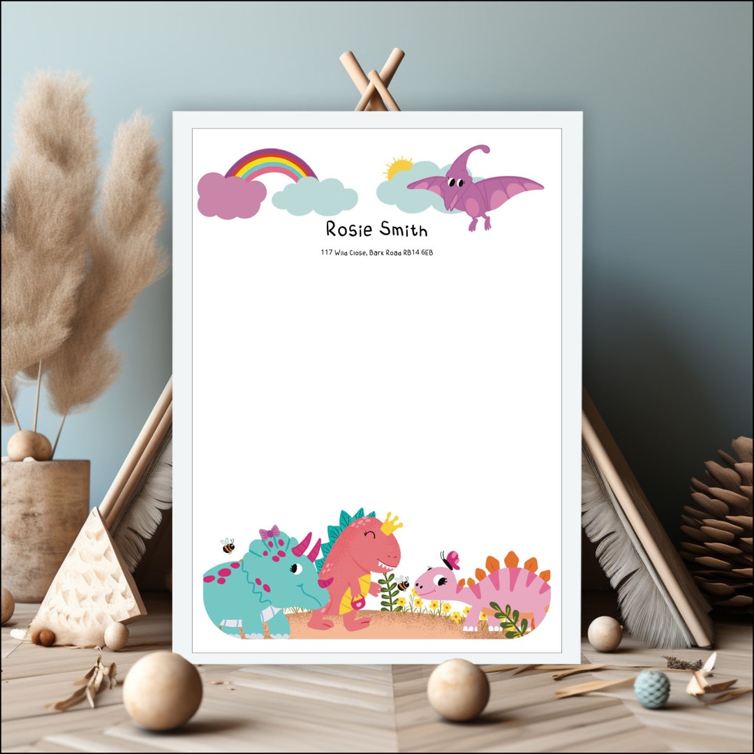 Dinosaur Letter Writing Paper With Envelopes, Personalised Dinosaur ...