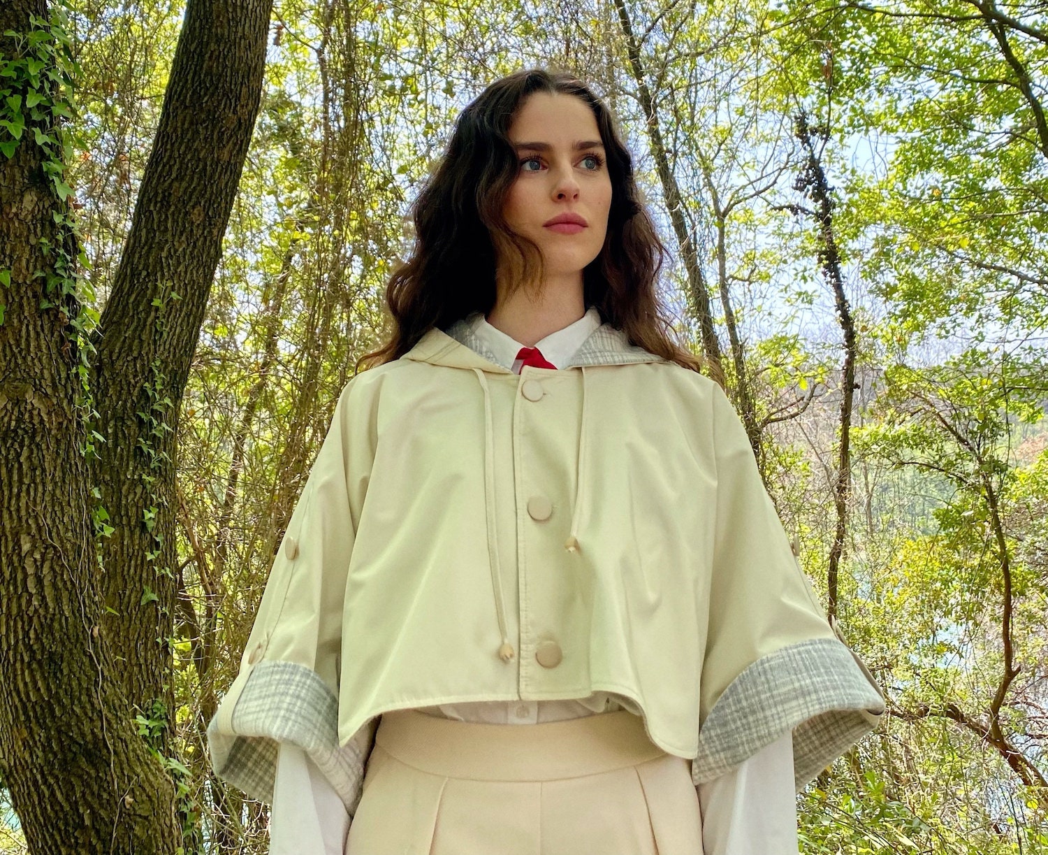 Crop Rain Cape Coat, One Size, Handcrafted, Unisex, Red Poncho Jacket ...