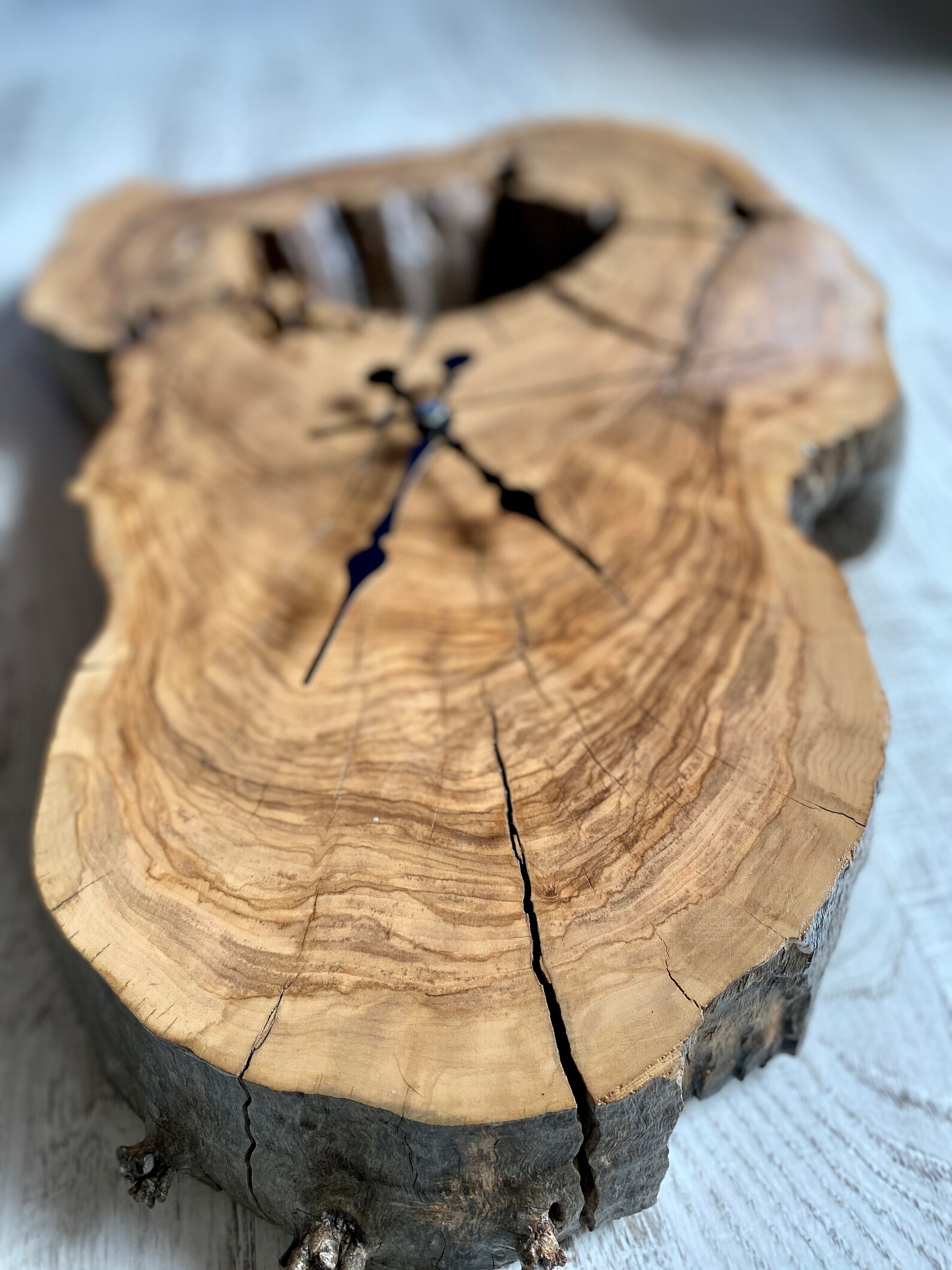 Reclaimed Olive Wood Live Edge Wall Clock Asymmetric Olive | Etsy