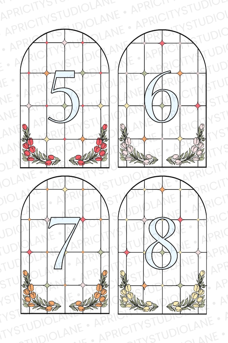 Pastel Faux Stained Glass DIY Wedding Table Numbers Template - Etsy
